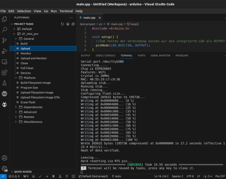 Schritt-für-Schritt: ESP8266 mit PlatformIO programmieren